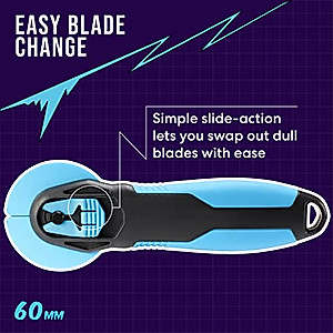 Zoid 60mm Rotary Cutter with Grip, Fabric Cutter Wheel, Rotary Cutter Blade, Craft Cutting Tool, Freehand Tool For Dense Fabrics,Denim, Corduroy and Multiple Projects, Soft-Touch Handle