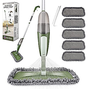 Microfiber Spray Mop for Floor Cleaning, Microfiber Wet Spray Mop with 550ML Water Bottle and 5 Pcs Reusable Pads, Dry Wet Kitchen Mop for Hardwood Laminate Tile Ceramic Surface, 1 Free Scaper