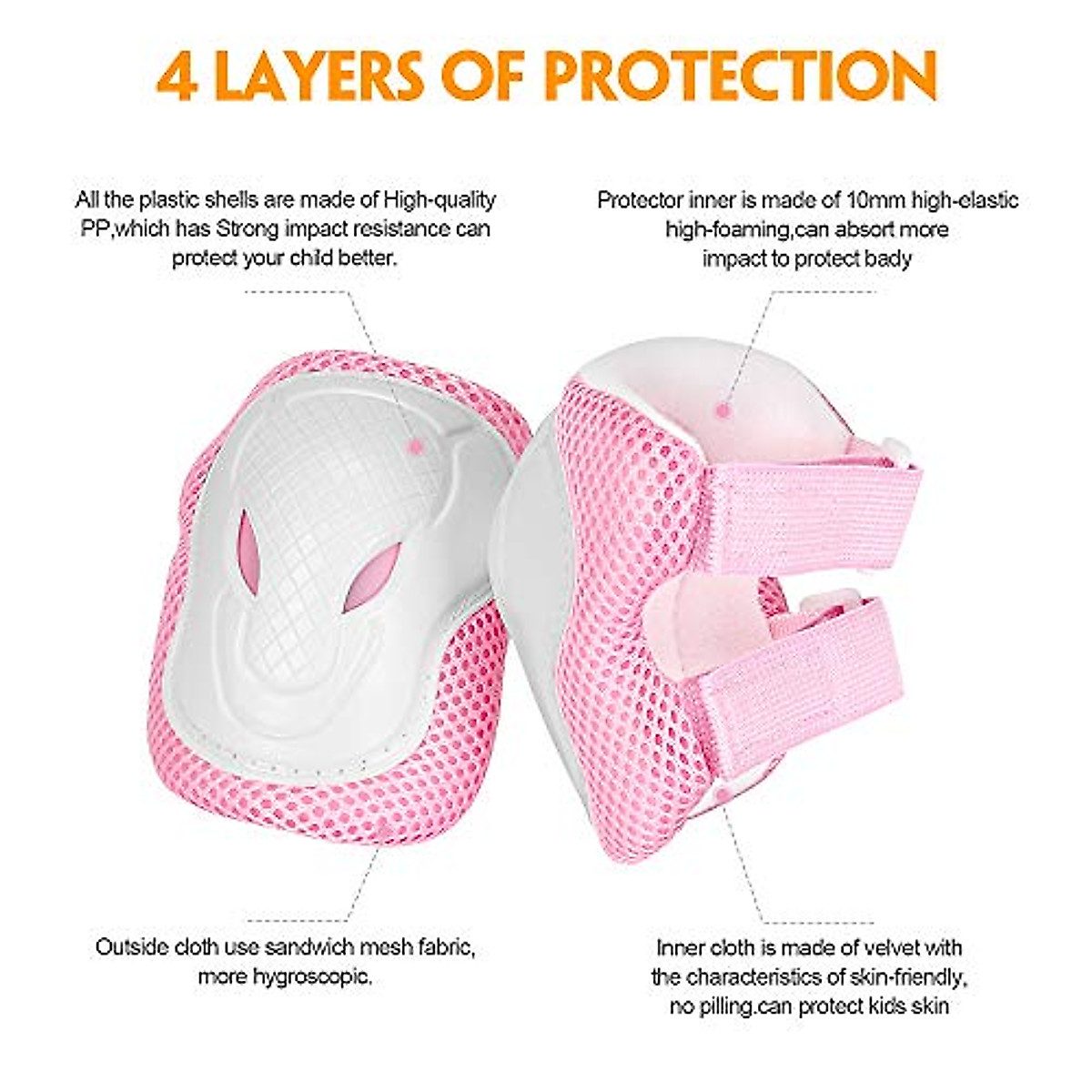 Protective Gear Set for Kids Knee Pads Elbow Pads Wrist Guards with Adjustable Strap for 3-10 Years 3 in 1 for Cycling/Skateboarding/Inline Skating/Scooter/Roller Skating/BMX Bike Sports …