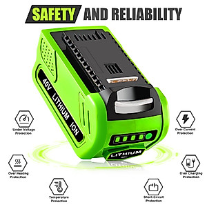 Replacement Battery for Greenworks 40V Battery 29472 29462 29252 20202 22262 25312 21242 Lithium Battery Compatible with GreenWorks G-MAX 40 Volt Cordless ChainsawTools 【 40V 6000mAh】 (Green)
