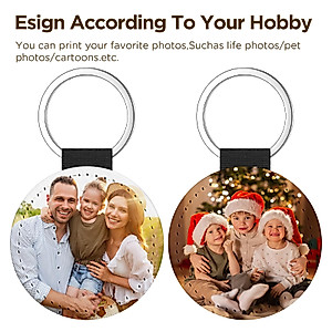 Equsion 16 Pcs Sublimation Blanks Keychain Glitter PU Leather Keychain Heat Transfer Keyring for DIY Crafts Making (Round)