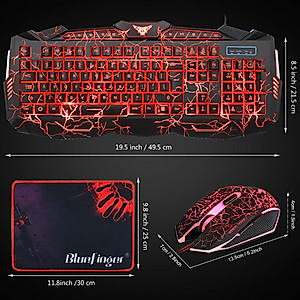 BlueFinger Backlit Gaming Keyboard and Mouse Combo,USB Wired Backlit Keyboard Mouse Game Set,Multimedia Keys,3 Color LED Crack Illumination Keyboard Mouse for Game and Work