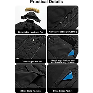 CREATMO US Men's Big and Tall Winter Hooded Coat Waterproof Warm Long Puffer Jacket Parka winter jackets Fleece Lined Black 6X