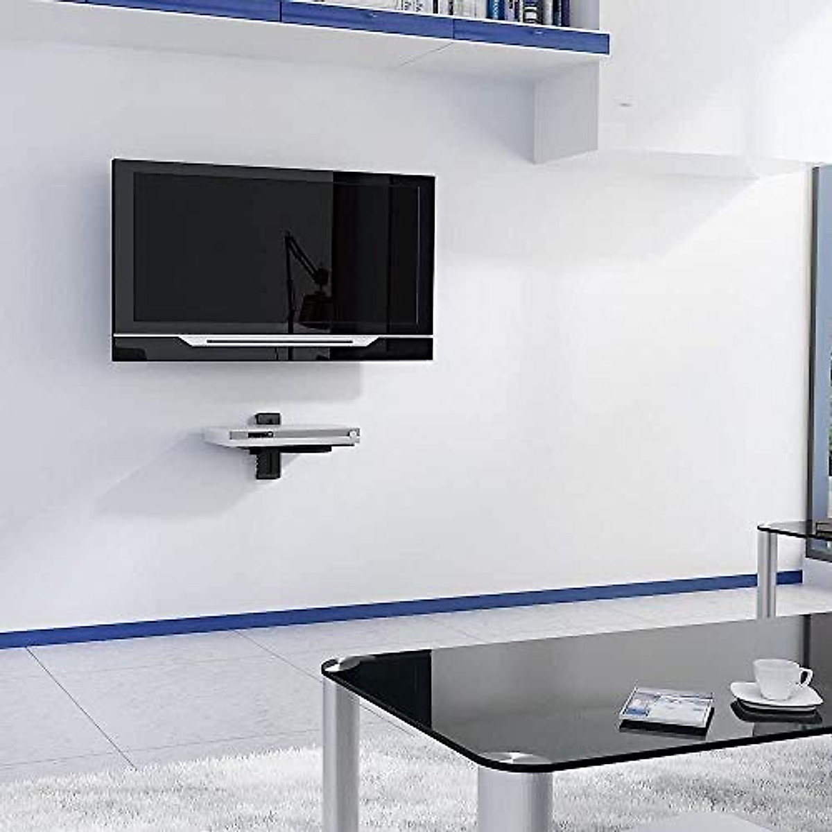 WALI Floating Wall Mounted Shelf with Transparent Strengthened Tempered Glass for DVD Players, Cable Boxes, Games Consoles, TV Accessories (CS201), 1 Shelf, Black