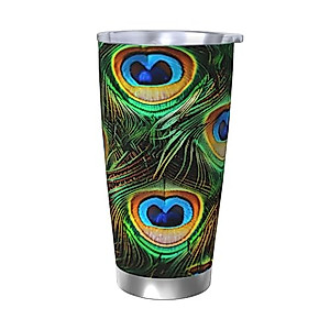 AYCZN Feather 20 OZ Tumbler Stainless Steel Travel Coffee Mug, Boho Peacock Insulated Water Bottle with Lid and 2 StrawsLeakproof Thermal Cup