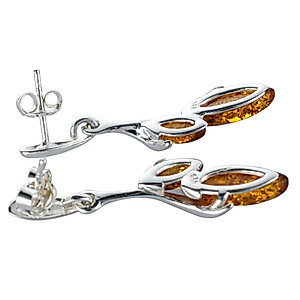 Amber Earrings - Sterling Silver and Baltic Honey Amber Earrings "Alicia" - Amber - Baltic Amber Hypoallergenic Earrings - Sterling Silver Jewelry Collection