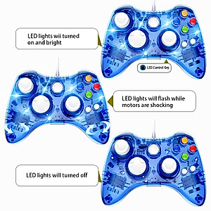 Wired 360 Controller Dual Vibrator Wired Gamepad Gaming Joypad, Blue - PAWHITS