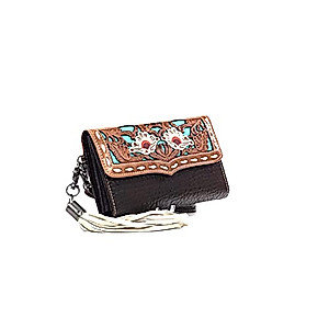 ARIAT Monroe Clutch Wallet Floral Pierced Lacing Brown