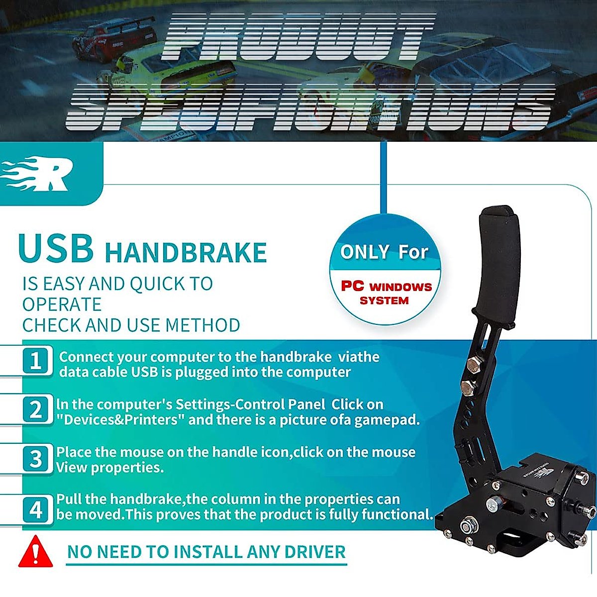 CNRAQR PC Racing Game USB Handbrake for 16Bit SIM for Racing Games, Compatible with Logitech G27 G29 G920 G923 T500 T300 Simulate Linear Handbrake（With Fixing Clip
