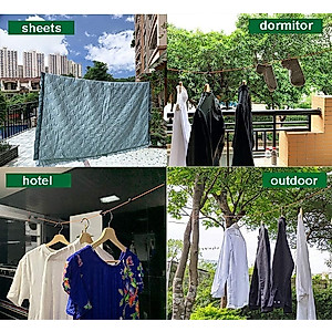 Portable Travel Clothesline Set,Adjustable Camping Clothesline,8m Anti-Tangle Retractable Clothesline,with 10 Fixed Buckles and 20 Clothespins, for Indoor Outdoor Balcony Garden Hotel