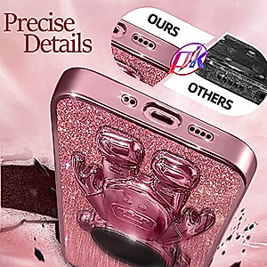 Buleens for iPhone 13 Mini Case Astronaut, Clear Cases for iPhone 13 Mini with Glitter Paper & Spaceman Stand, Women Girls Cute Electroplated Sparkly Space Phone Cover for 13 Mini