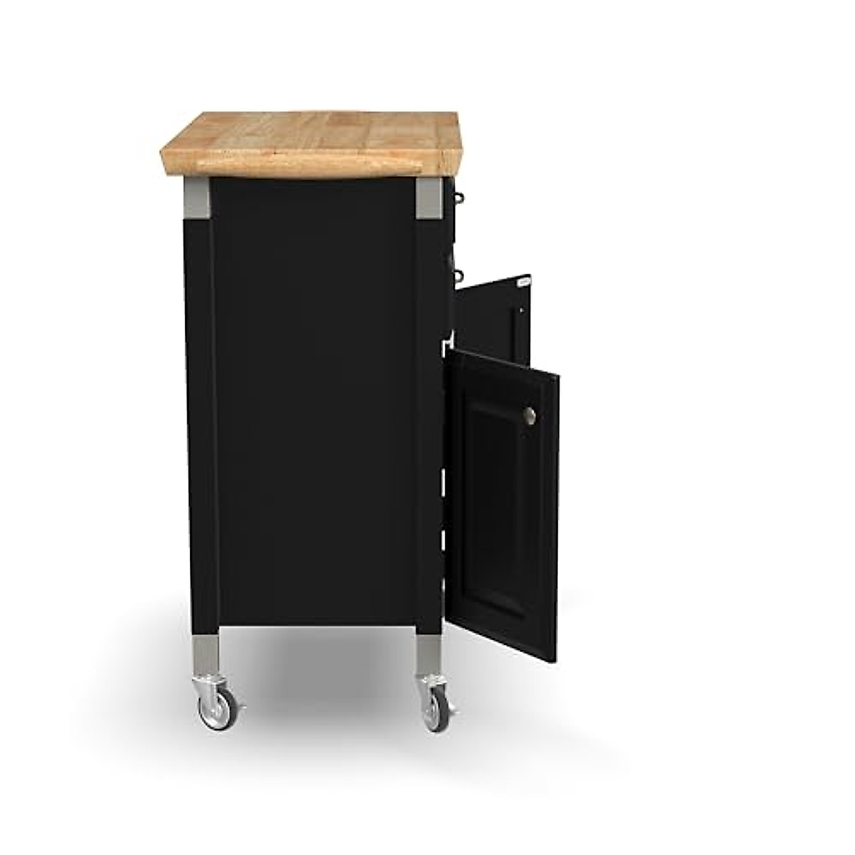 Home Styles Black Dolly Madison Prep and Serve Kitchen Cart with Natural Top, Locking Casters, Two Drawers, Two Storage Cabinets