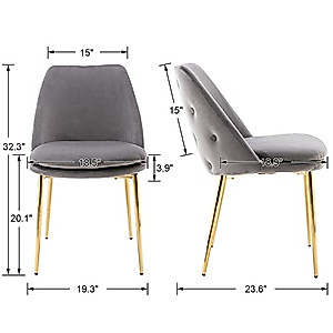 QUINJAY Modern Accent Dining Chairs Set of 6, Velvet Upholstered Dining Room Chairs Tufted Back Armless Side Chairs Vanity Chairs with Gold Legs for Kitchen Living Room Bedroom Grey