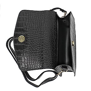 Goodbag Women Crocodile PU Leather Clutch Purse Detachable Shoulder Strap Tote Handbag, Black