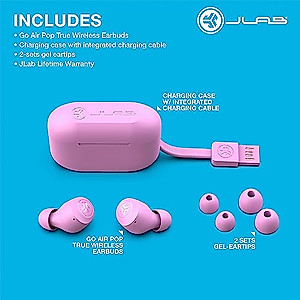JLab Go Air Pop True Wireless Bluetooth Earbuds + Charging Case, Pink, Dual Connect, IPX4 Sweat Resistance, Bluetooth 5.1 Connection, 3 EQ Sound Settings Signature, Balanced, Bass Boost