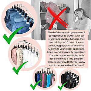 NIIVIIN Legging Organizer for Closet Hanging – High Strength 10-Clip Rubber Coated Stainless Steel, Legging Hanger for Jeans, Skirts, Shorts, Yoga Pants Hanger, Multi Pants Hanger, Value Pack of 2