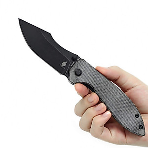 Kizer Folding Knife, Black N690 Steel Blade with Thumb-Stud, Micarta Handle with Pocket Clip, V4548N1