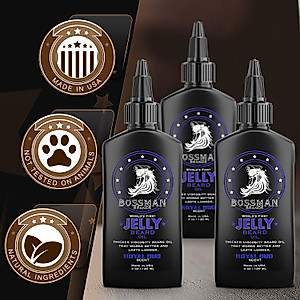 Bossman Jelly Beard Oil - Beard Growth Softener and Moisturizer Care - Larger 4oz, Bottle - 3 Pack Kit - Made in USA (Royal Oud Scent)