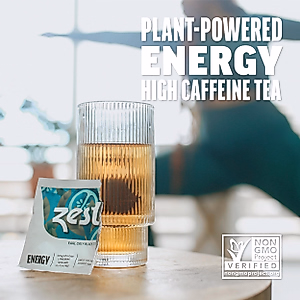 Zest 135-150mg High Caffeine Energy Leaf Blends - Variety Mini Sampler Pack - Black Tea & Green Tea - 8 Tea Bags - Natural Strong Flavored Healthy Coffee Alternative Highly Caffeinated Keto Substitute