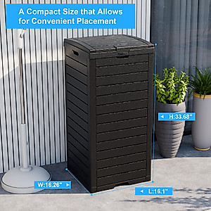 MAIUSCOLI Outdoor Trash Can with Lid, Outdoor Trash Bin & Pull-Out Liquid Drawer, Dual Lid Closure Design, Waterproof Resin Garbage Can Container for Patio, Backyard, Deck (Black, 31)