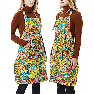 2 Pack Bib Aprons for Women Soft Cotton Linen Kitchen Cooking Chef Apron with Pockets Adjustable Machine Washable Neiicty 03