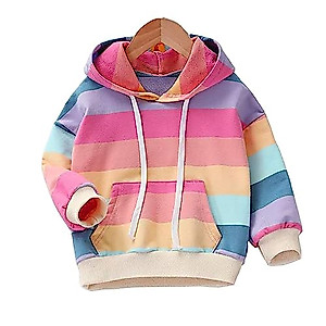 DUBASAM Kids Baby Girl Rainbow color matching Hooded Sweatshirt Tops Casual Hoodie with Pocket Fall Winter (Rainbow, 2-3T)