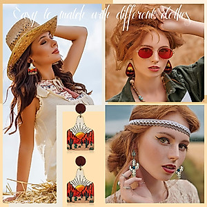 20 Pairs Boho Western Earrings Set Western Teardrop Dangle Earrings Vintage Cow Print Leather Bohemian Turquoise Wood Jewelry for Women