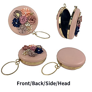 shiiriin | Women’s 3D Nude Pink Floral Clutch Purse Hand Bag | Handmade with Pearl | Bridal Wedding Daytime Evening Party (Nude Pink)