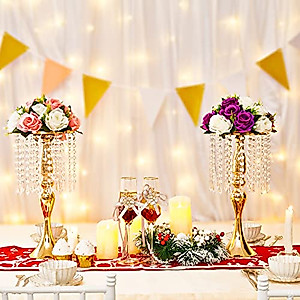 LANLONG Set of 2 Crystal Wedding Table Centerpieces Gold Flower Stand Vases Centerpiece Decorations for Reception Party Home Decor