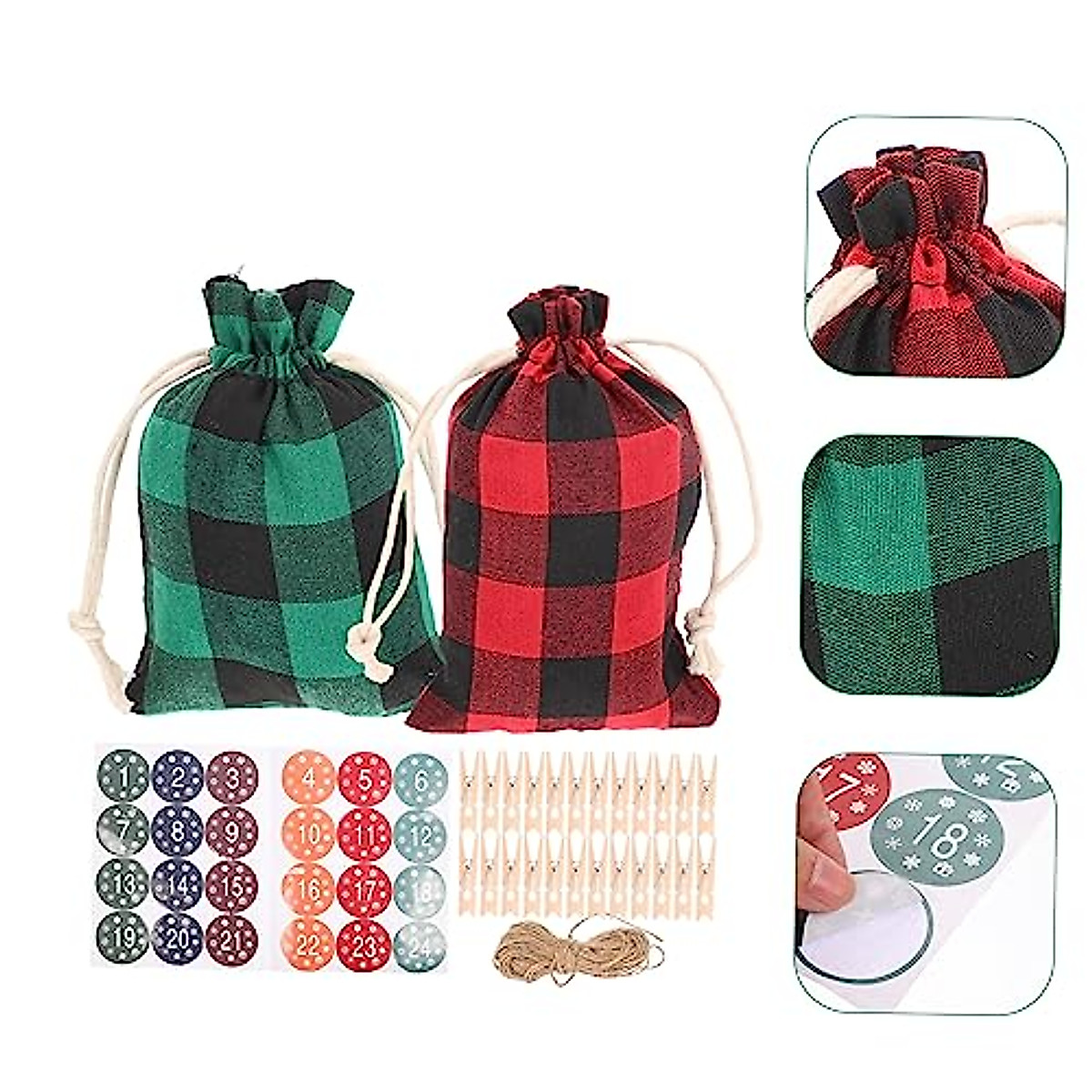 NOLITOY 2 Sets Plaid Bag Set Christmas Treat Bags Candy Storage Pouches Christmas Gift Wrapping Bag Advent Calendar Drawstring Bags Drawstring Candy Bags Storage Rack Wooden Christmas Tree