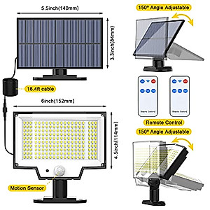 NACINIC Solar Outdoor Lights Motion Sensor Waterproof w/ 400 Bright LED, Remote, Separate Panel, 16.4Ft Cable, Dusk to Dawn Lighting Mode, Security Solar Powered Flood Light for Porch Yard Shed Wall