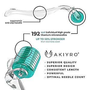 AKIYRO Derma Roller Titanium - 0.30mm Microderm Roller - Microneedle Roller with Case-Personal Use Microneedling Roller -192 Micro Needle Dermal Roller - At Home Microdermabrasion Face Roller (Green)