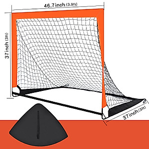 Theresduet 2 Pack 4’ x 3’ Size Portable Kid Soccer Goals for Backyard, Indoor and Outdoor Pop Up Soccer Goals, Orange, Theresduet