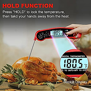 Digital Meat Thermometer with Probe, Instant Read Food Thermometer for Grilling BBQ, Kitchen Cooking, Baking, Liquids, Candy & Air Fryer - IP67 Waterproof, Backlight & Calibration - 2 Pack