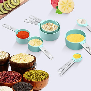 Measuring Cups Set Measuring Spoons Set, Nesting Measure Cups with Stainless Steel Handle, For Measuring Dry and Liquid Ingredients Small Teaspoon with Plastic Head (Mint Green)