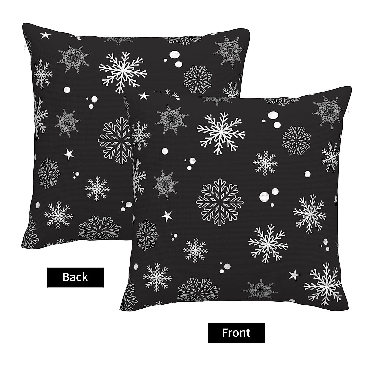 ChangQingArt White Christmas Winter Snowflakes Throw Pillow Covers,Black Decorative Pillow Covers Digital Printing Blended Fabric for Couch Sofa Bed Invisible Zipper 16X16 in