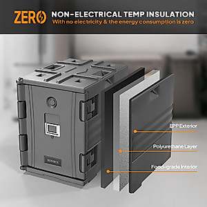 ROVSUN Insulated Food Pan Carrier, 82QT Hot Box Food Warmer w/Wheels Double Buckles & Handles, Stackable Hot Boxes for Catering Family Party Restaurant Canteen