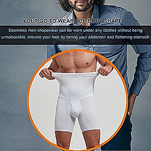 Topeller Men Tummy Control Shorts High Waist Slimming Body Shaper Compression Shapewear Belly Girdle Underwear Boxer Briefs (White, 3X-Large (waist:44-47"))