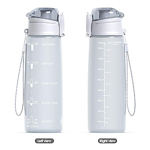 Y&3 32oz Motivational Fitness Sports Water Bottle With Time Marker, BPA Free Tritan Plastic, Leakproof Flip Top, For Gym, Outdoor, Office Work (Frosted Gray, 32oz)