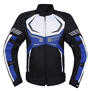 MOTORCYCLE JACKET MENS CE ARMORED BIKERS RIDING RACING WATERPROOF ALL SEASON JACKET (BLUE, X-LARGE)