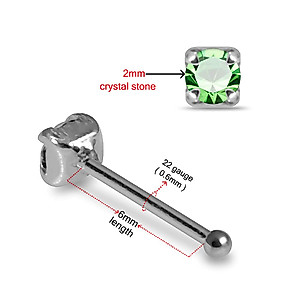 Dark Green Claw Set Round Gem Sterling Silver Ball End Nose pin Body Jewelry