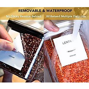 180 Kitchen Pantry Labels for Food Storage Containers, Preprinted Minimalist Food Labels for Jars, Waterproof Black Script Jar Label Stickers for Organization and Storage