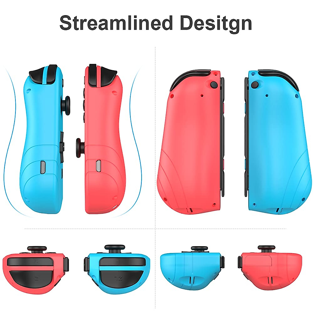 Switch Controllers, Replacement for Joycon Controllers with Grip Dual Shock Wake-Up Plug and Play, (L/R) Controller Compatible for Nintendo Switch/Switch lite (Blue and Red)
