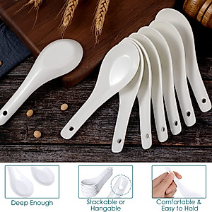 50 Pieces Ceramic Soup Spoons Bulk Chinese Spoon Sets Ceramic Asian Spoons Ceramic Chinese Spoons Porcelain Ramen Spoons with Long Hooked Handles for Cereal Pho Wonton Miso Appetizer