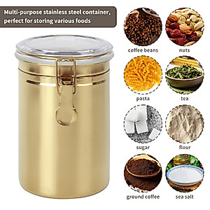 blueden Kitchen Canister 41 oz,Airtight Stainless Steel Kitchen Food Storage Container for Coffee Beans,Beans,Tea,Flour, Cereal,Sugar.Coffee Container with Airtight Clear Lid and Locking Clamp.Gold