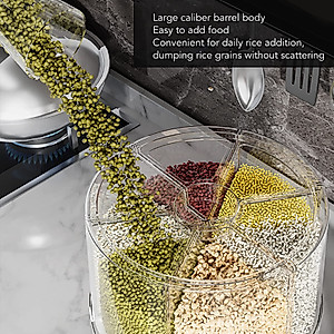Rice Grain Storage Container, 360 Rotating Grain Storage, Clear Food Dispenser with Drainage Cup, Large Capacity Dry Food Storage Bin, Cereal Dispenser with Measuring Cylinder for Kitchen(Small Size)