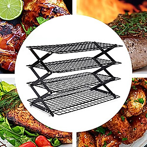 Cooling Rack, 4-Tier Upgraded Collapsible Cooling Rack Portable Foldable Camping Shelf Adjustable Stackable Roasting Cooking Drying Wire Cooling Rack for Cookies Cake Baking