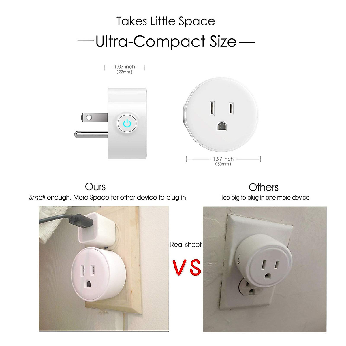 WOOSTAR WIFI Smart Plugs, Mini WiFi Outlet Compatible with Alexa, Google Assistant for Voice Control, No Hub Required, WiFi Enabled Remote Control, Timer Function-4 Pack