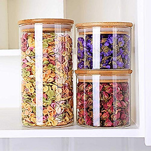 ComSaf Airtight Canisters for Bulk Food Storage Set of 3-17/22/43oz, BPA Free High Borosilicate Glass Cookies Jar with Bamboo Lid, Cylinder Cereal Container with Sealing