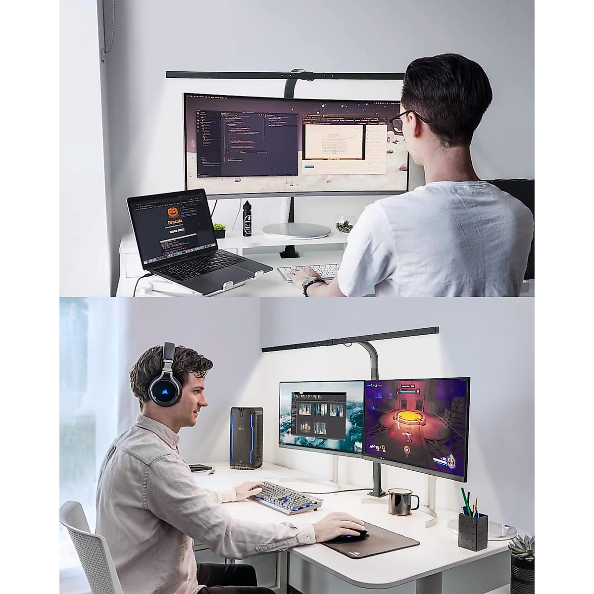 Desk Lamps for Home Office, 24W Extra Bright Architect Desk Lamp with Clamp, 31.5" Wide Modern Black Desk Lights with Auto Dimming Memory Function, Stepless Dimming task lamp for Workbench Monitor